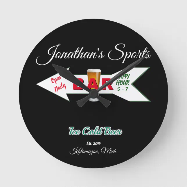 Home Bar Tavern Man Cave Cold Beer Man Cave Wall Round Clock | Zazzle