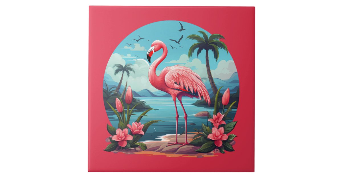 home beach pink flamingo lovers crafting business ceramic tile | Zazzle