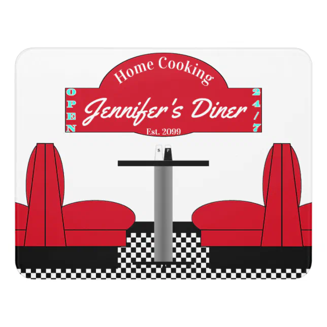 Home Cooking Name Chef Diner Retro Acrylic Door Sign | Zazzle