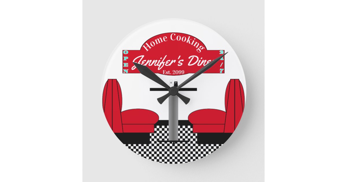 Home Diner Kitchen Restaurant Grill Chef Baker Round Clock | Zazzle