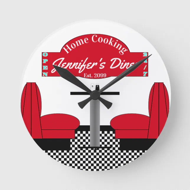Home Diner Kitchen Restaurant Grill Chef Baker Round Clock | Zazzle