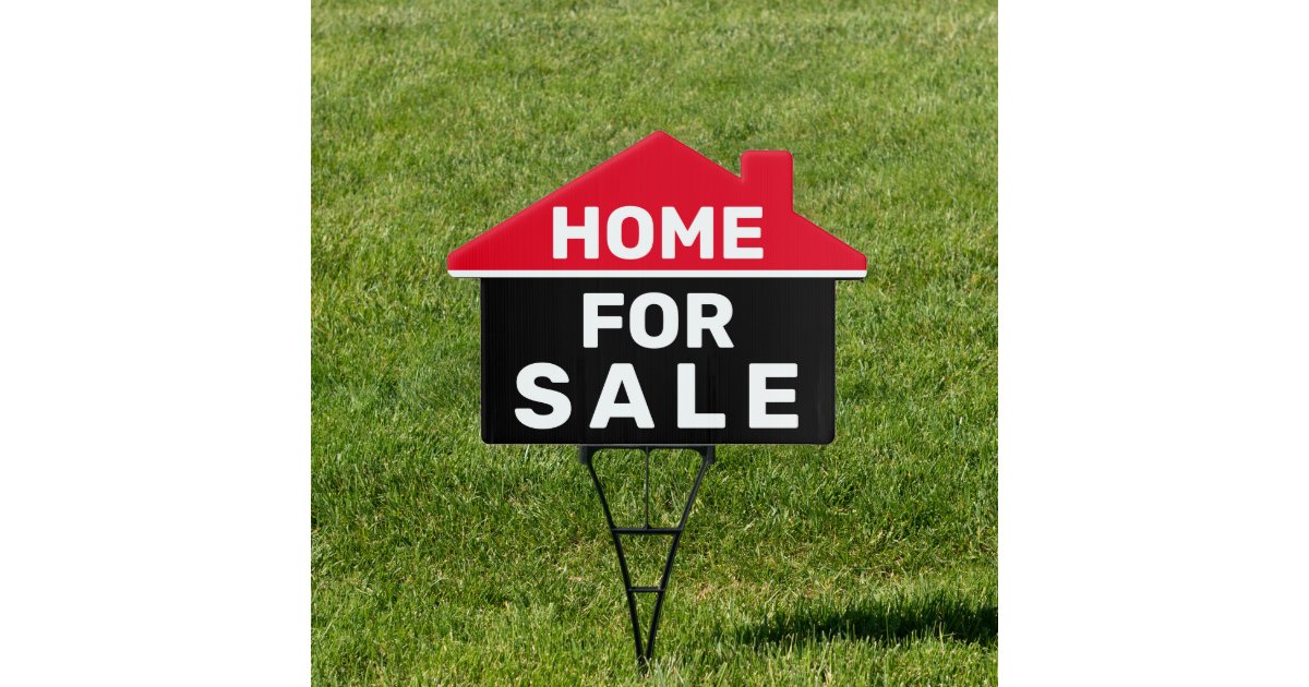 Home For Sale Red Black White House Shape Sign | Zazzle