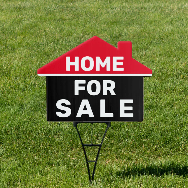 Home For Sale Red Black White House Shape Sign | Zazzle