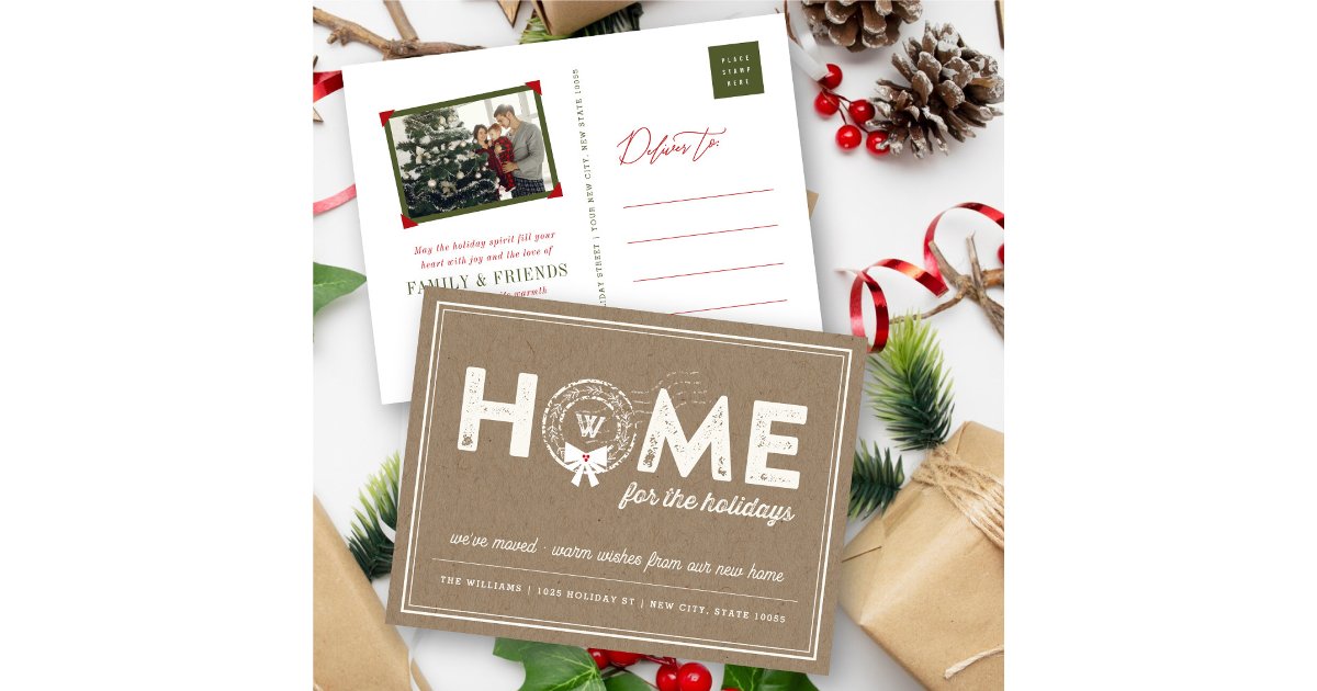 Home For The Holidays Monogram Moving Announcement | Zazzle