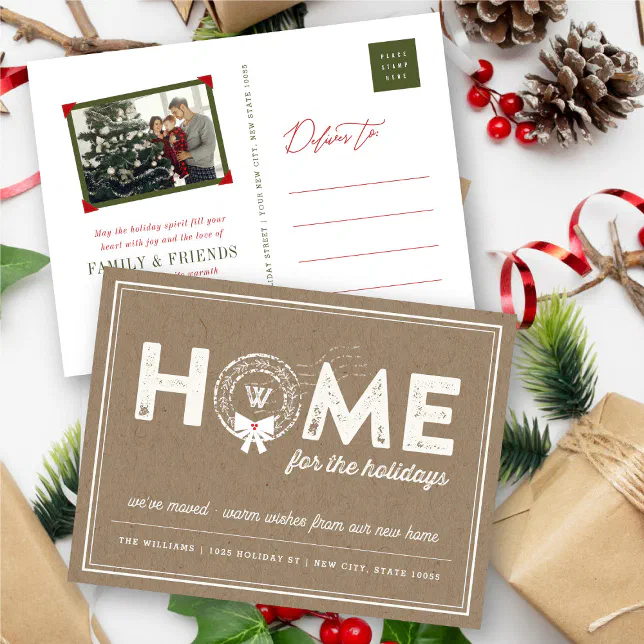 Home For The Holidays Monogram Moving Announcement | Zazzle