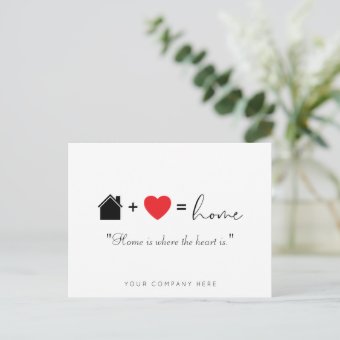 Home is Where the Heart is Real Estate Marketing Postcard | Zazzle