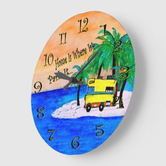 Home is where we park it rv camping clock. large clock | Zazzle