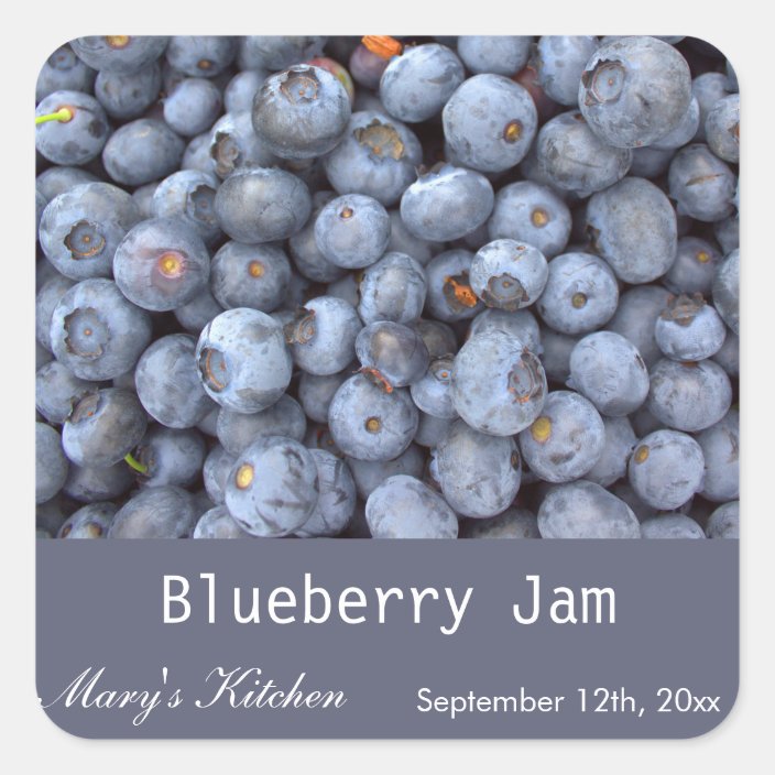 Home made blueberry jam bottle labels. square sticker | Zazzle.com