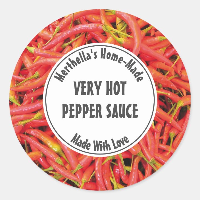 Home Made HOT PEPPER SAUCE Red Chilli Classic Round Sticker | Zazzle.com