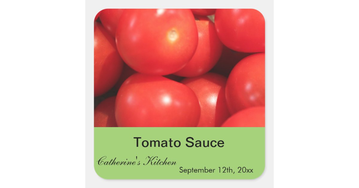 Home made tomato sauce bottle labels. square sticker | Zazzle