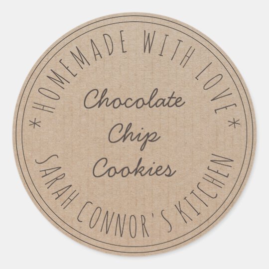Home made with love Chocolate Chip Cookies Kraft Classic Round Sticker ...