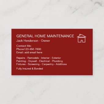 Home Maintenance Handyman Business Card | Zazzle