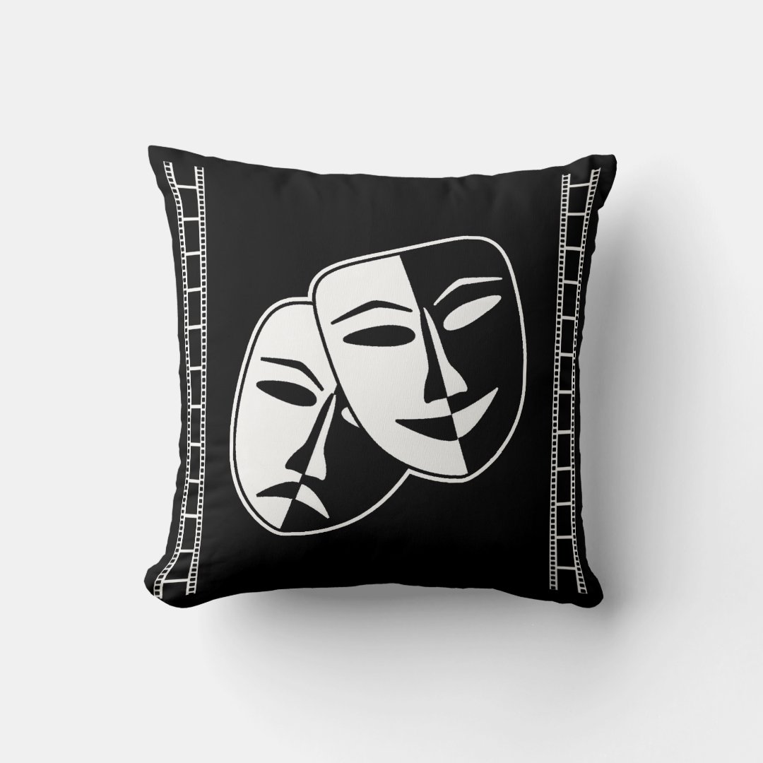 Home Movie Theater Comedy Tragedy Masks Throw Pillow | Zazzle