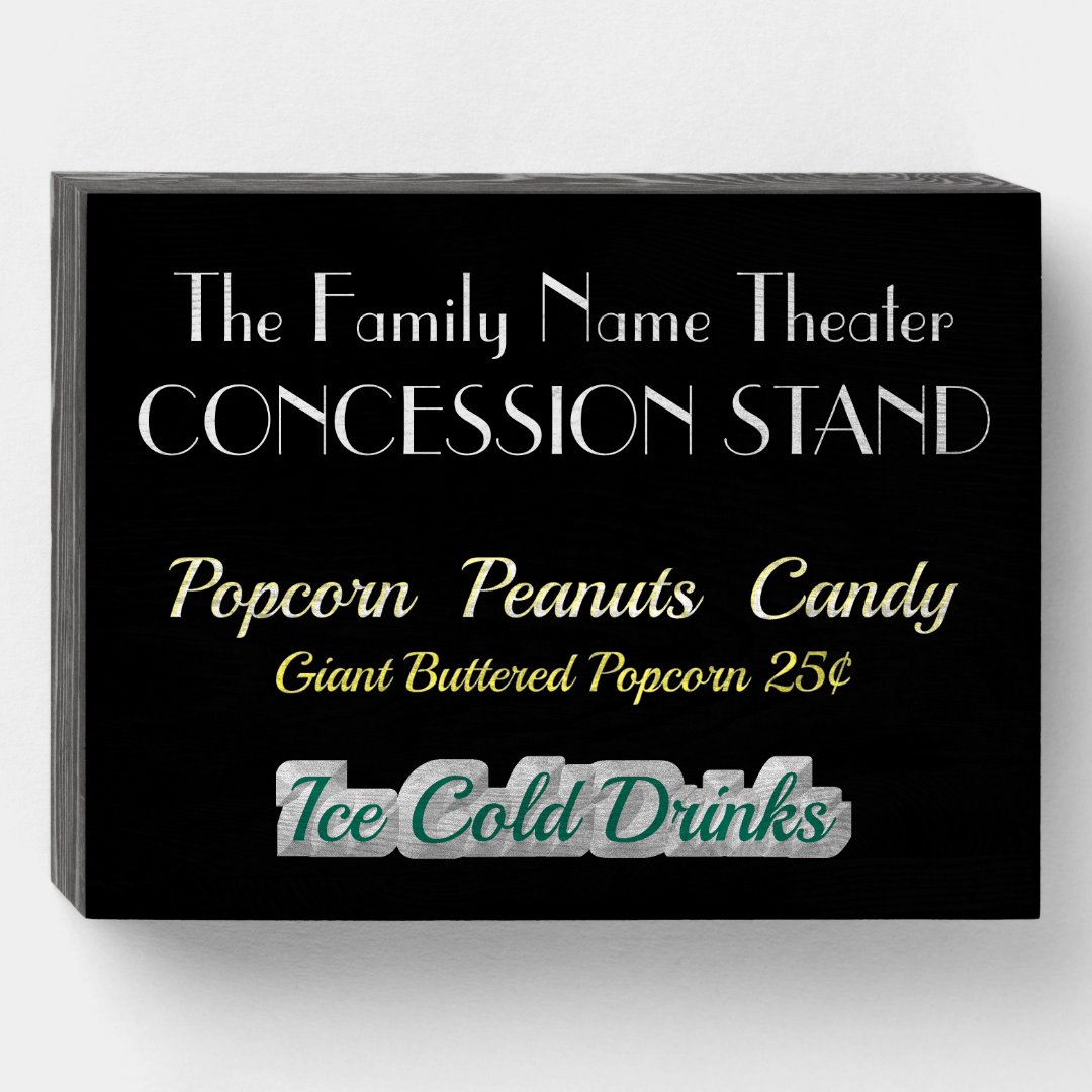 Home Movie Theater Concession Stand Wood Box Sign | Zazzle