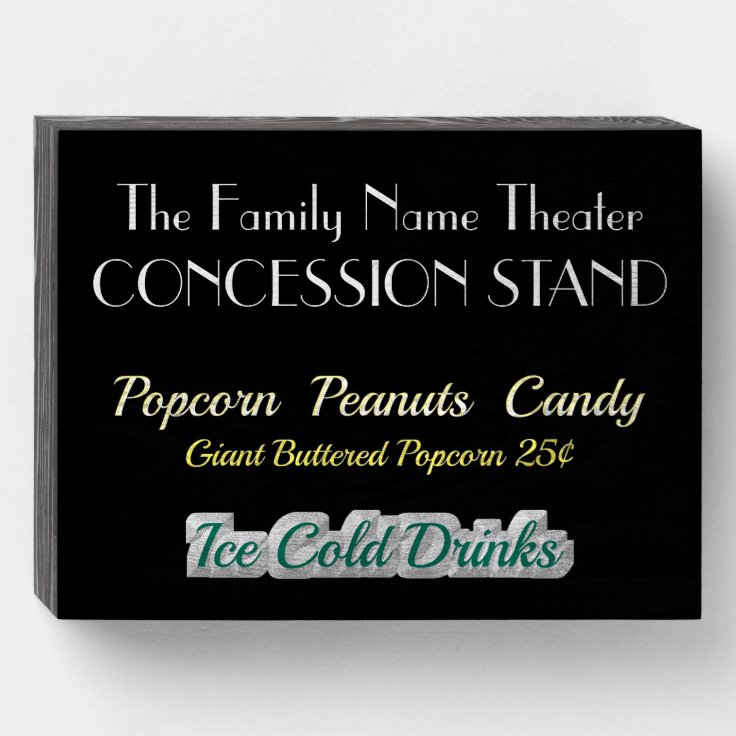 Home Movie Theater Concession Stand Wood Box Sign | Zazzle