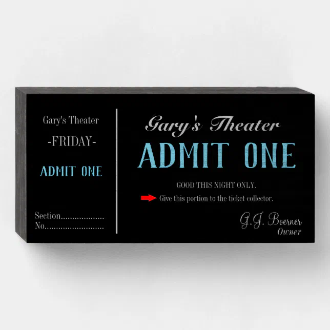 Home Movie Theater TV Room Ticket Wooden Box Sign | Zazzle