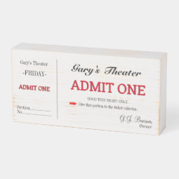 Home Movie Theater TV Room Ticket Wooden Box Sign | Zazzle