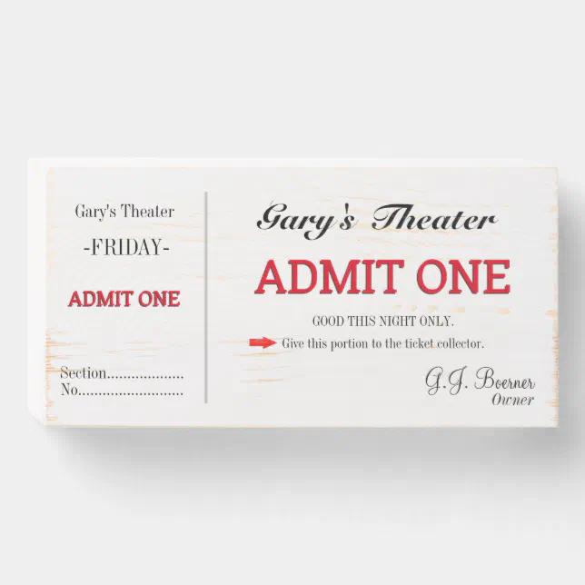 Home Movie Theater TV Room Ticket Wooden Box Sign | Zazzle