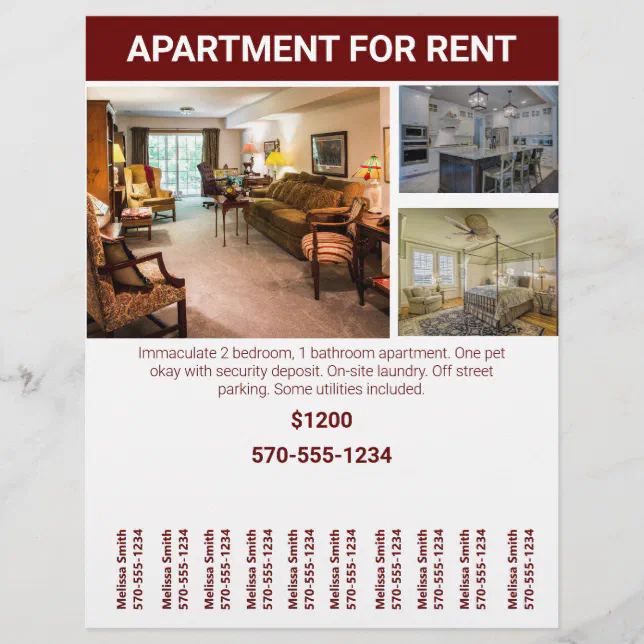 Home or Apartment For Rent Flyer Tear Off Strips | Zazzle