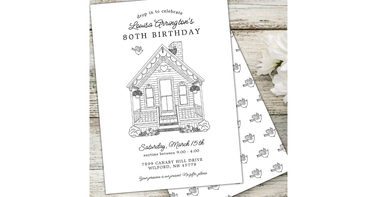 Home Party 80th Birthday Drop In Invitation | Zazzle