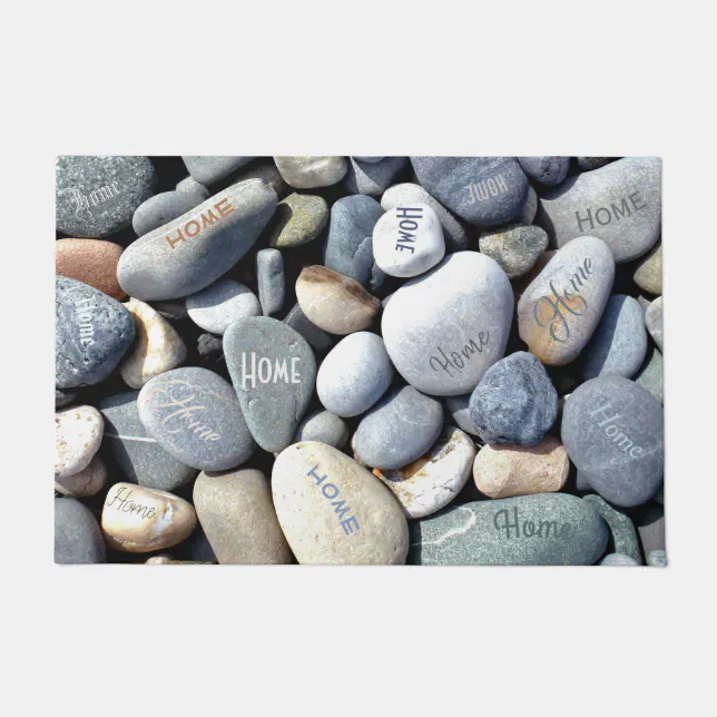"Home" Pebble Unique Colorful Natural Beach Stones Doormat | Zazzle