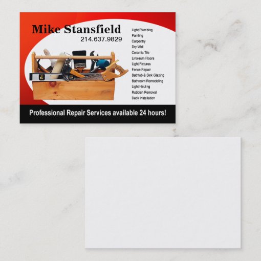 Home Repair Handyman Business Card | Zazzle