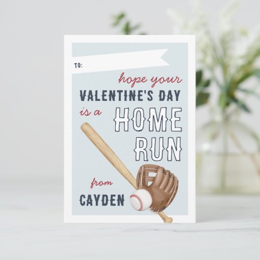 Home Run Baseball Classroom Valentines Day Card | Zazzle