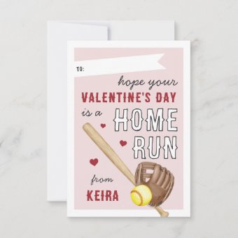 Home Run Softball Classroom Valentines Day Card | Zazzle