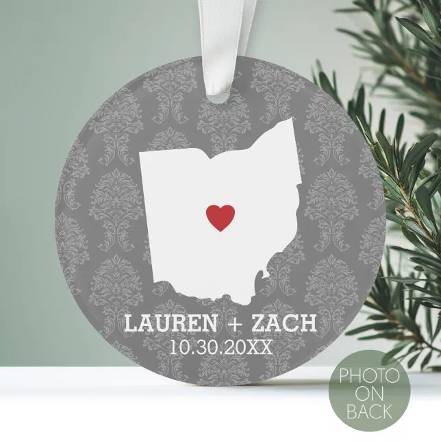 Home State Map Art - Custom Wedding Ohio Ornament | Zazzle