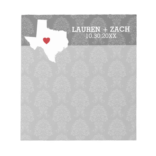 Home State Map Art - Custom Wedding Texas Notepad | Zazzle