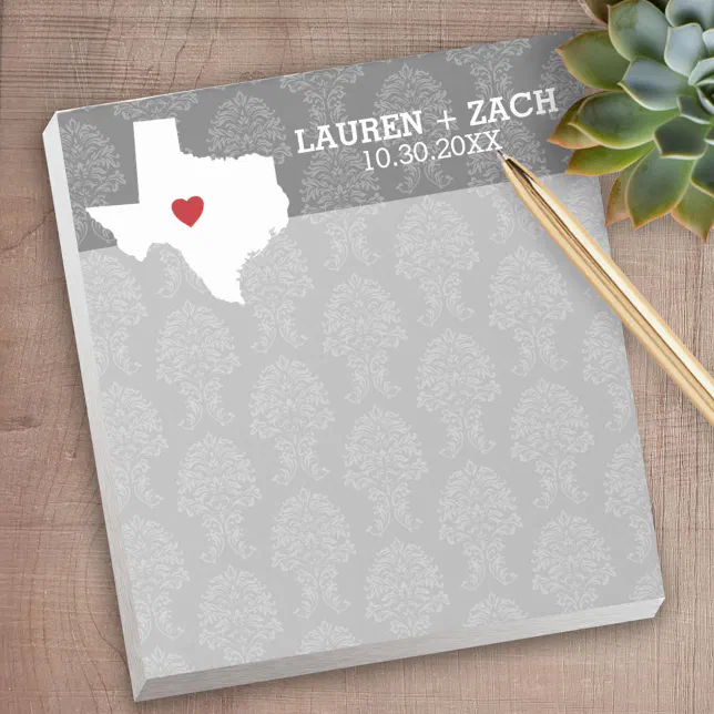 Home State Map Art - Custom Wedding Texas Notepad | Zazzle