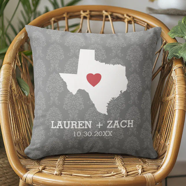 Home State Map Art - Custom Wedding Texas Throw Pillow | Zazzle