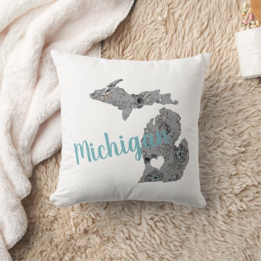 Home State Michigan Floral Filled Silhouette Throw Pillow | Zazzle