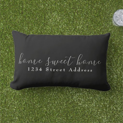 Home Sweet Home & Address | Script | Black & White Lumbar Pillow | Zazzle