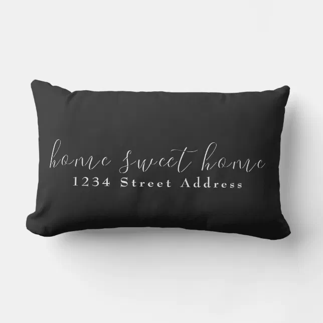 Home Sweet Home & Address | Script | Black & White Lumbar Pillow | Zazzle