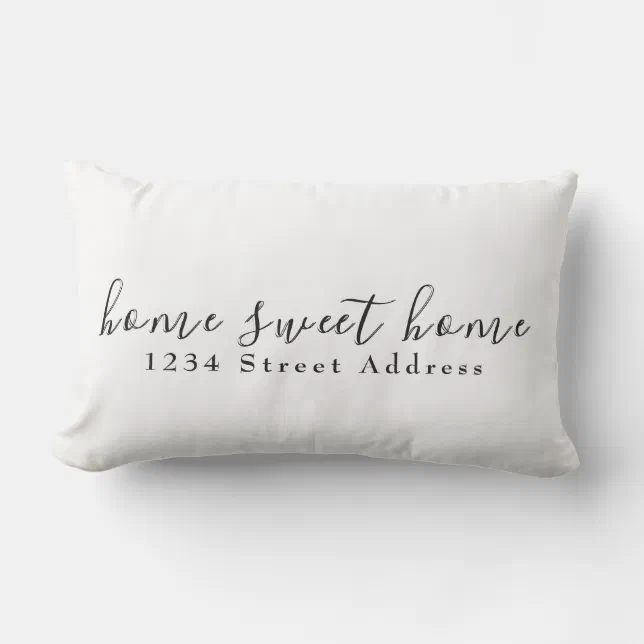 Home Sweet Home & Address | Script | White Lumbar Pillow | Zazzle