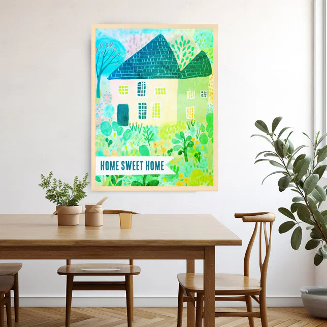 HOME SWEET HOME Custom House Garden Illustration Poster | Zazzle