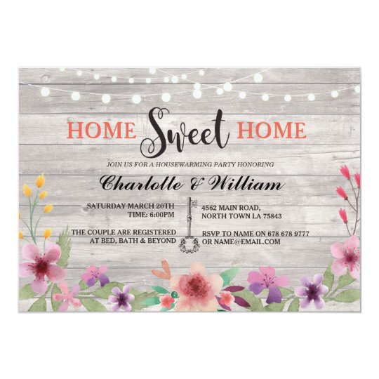 Home Sweet Home Housewarming Floral Rustic Invite | Zazzle.com