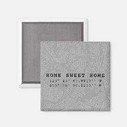 Home Sweet Home | Map & Custom Coordinates | Gray Magnet | Zazzle