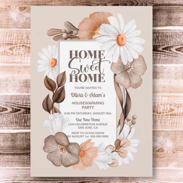 Home Sweet Home Rustic Fall Floral Housewarming Invitation | Zazzle