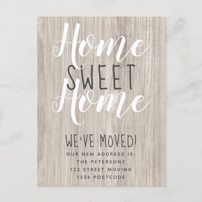 home sweet home rustic wood script new moving announcement postcard ...