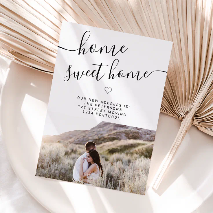 Home sweet home script modern photo moving announcement postcard | Zazzle