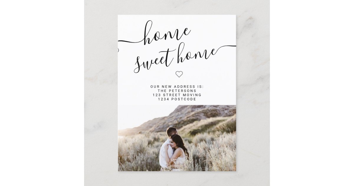 Home sweet home script modern photo moving announcement postcard | Zazzle
