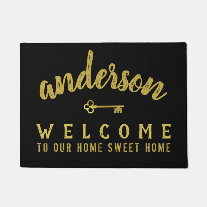 Home Sweet Welcome Classic Black Gold Personalized Doormat | Zazzle.com