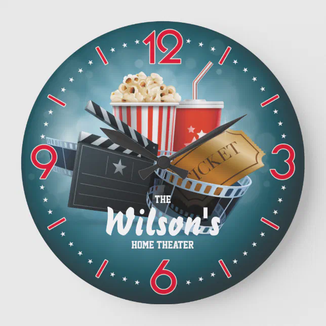 Home Theater Cinema Personalizable Wall Clock | Zazzle
