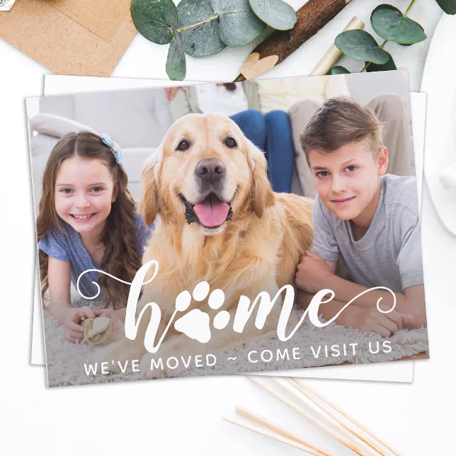 Home We've Moved Dog Family Pet Moving Announcemen Postcard | Zazzle