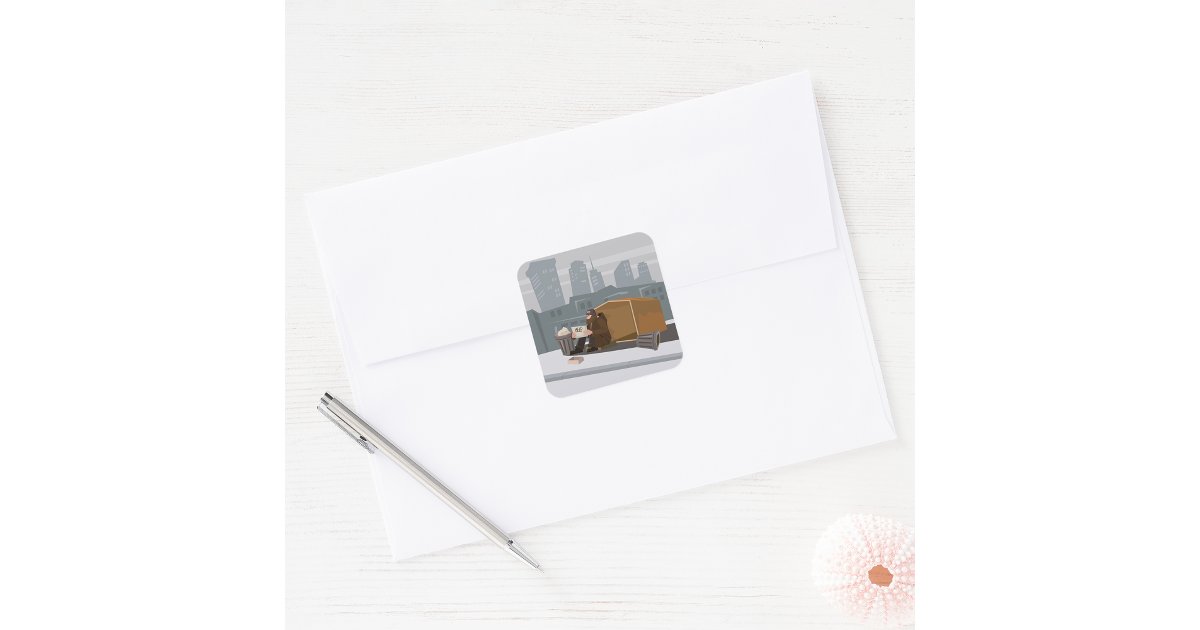 Homeless Man Holding Help Sign Urban Poverty Square Sticker | Zazzle