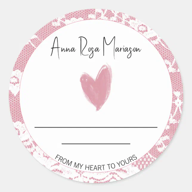 *~Homemade AP30 Pink Heart Lace Generic Classic Round Sticker | Zazzle