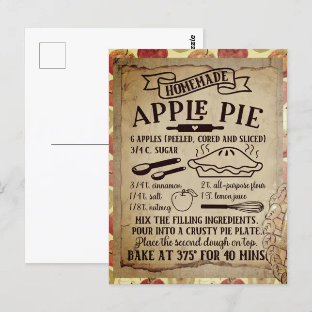 Homemade Apple Pie Recipe| Postcard | Zazzle