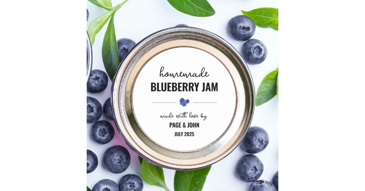 Homemade Blueberry Jam Jar Label Sticker | Zazzle